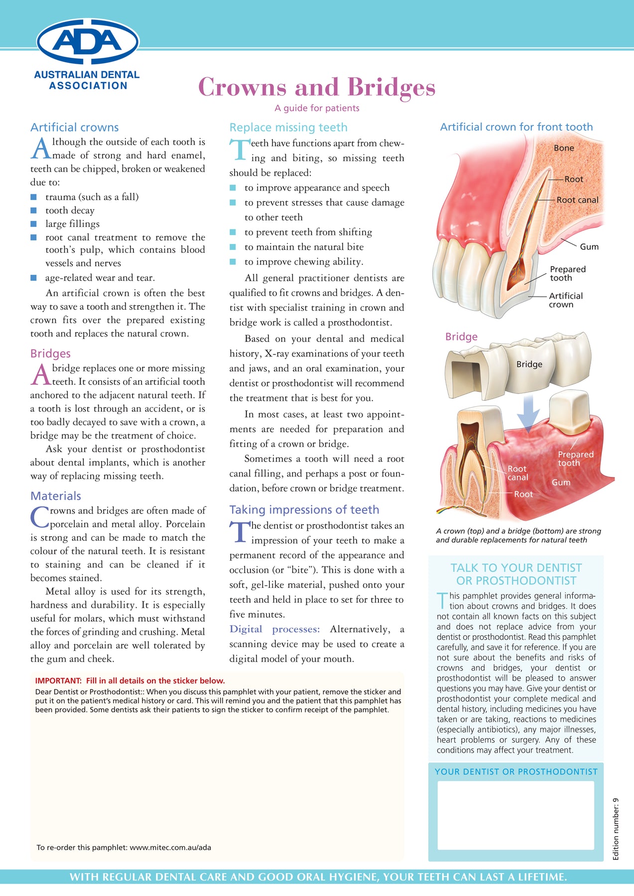 ADA Patient Education Pamphlets for Dentists | Mi-tec Medical Publishing