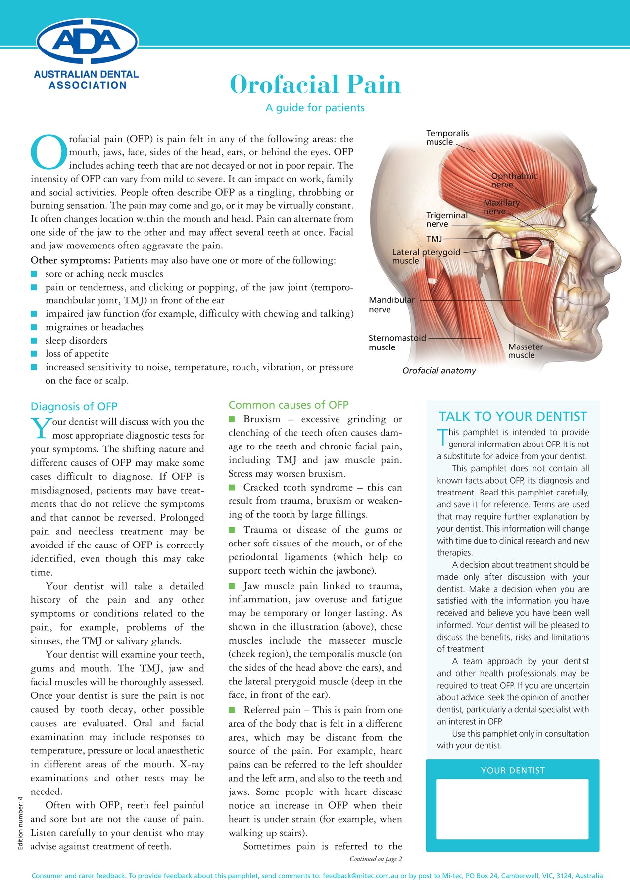 ADA Patient Education Pamphlets for Dentists | Mi-tec Medical Publishing