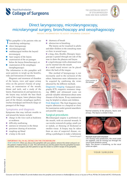Direct Laryngoscopy, Microlaryngoscopy, Microlaryngeal Surgery, Bronch ...