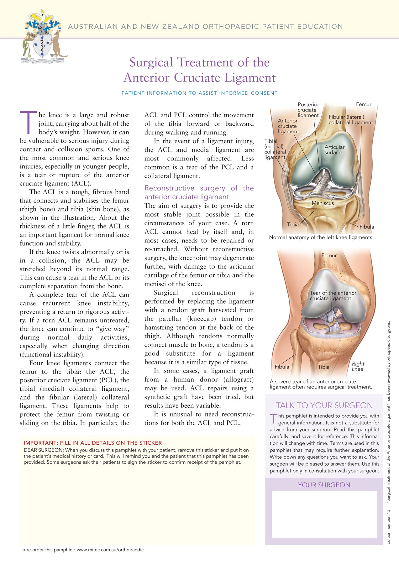 Orthopaedic Patient Education Pamphlets | Mi-tec Medical Publishing