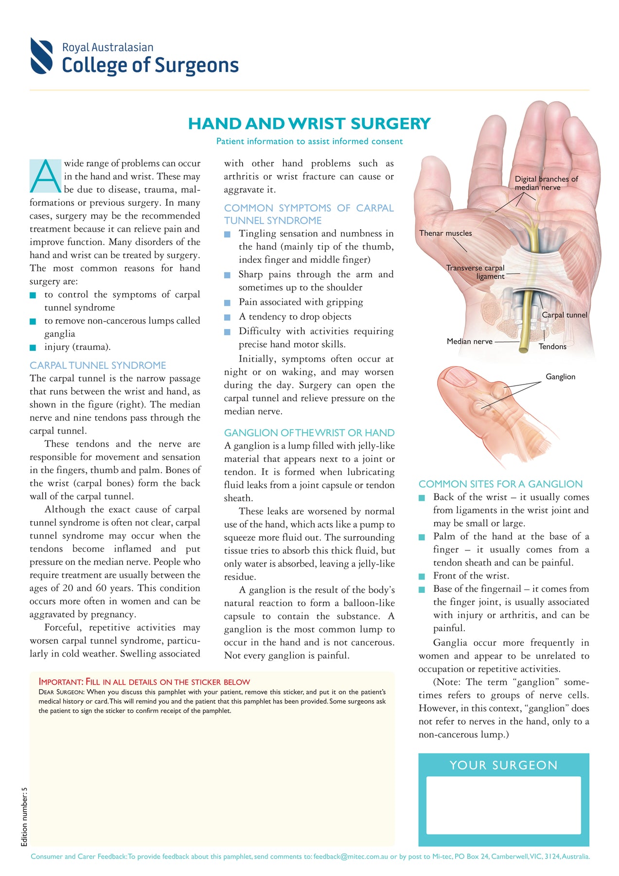 RACS Patient Education Pamphlets | Mi-tec Medical Publishing